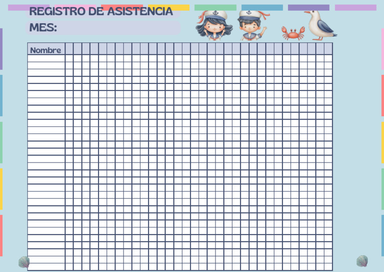 Registro de Asistencia Mundo Marino Ilustrativo Azul Suave (A4 ...