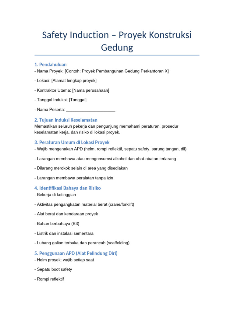 Safety Induction Konstruksi Gedung | PDF