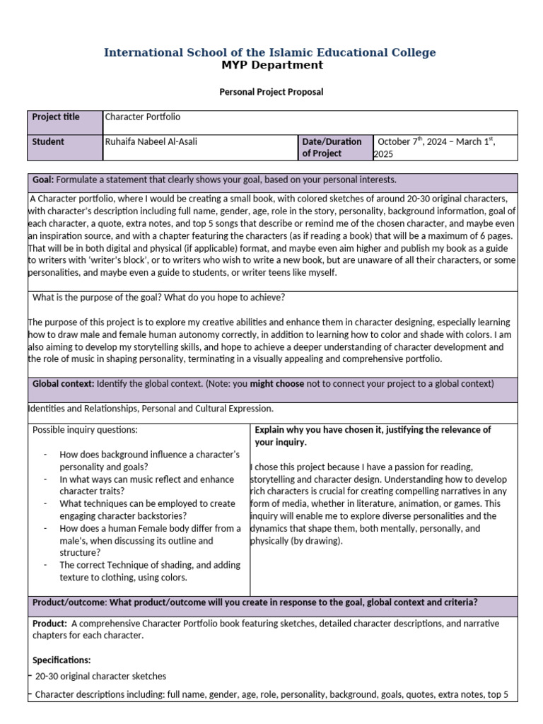 Personal Project Proposal Form | PDF | Narrative | Storytelling