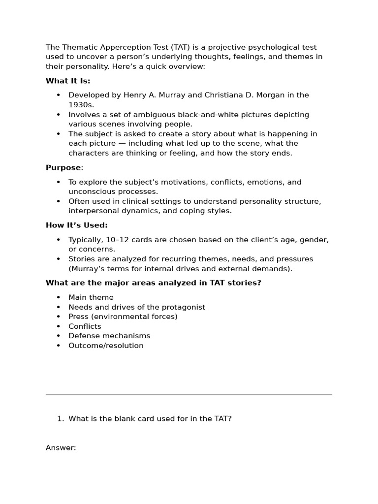Introduction To TAT For Beginners | PDF | Cognition | Social Psychology