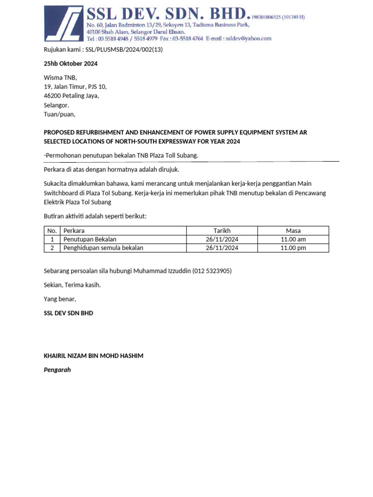 permohonan TNB Subang | PDF