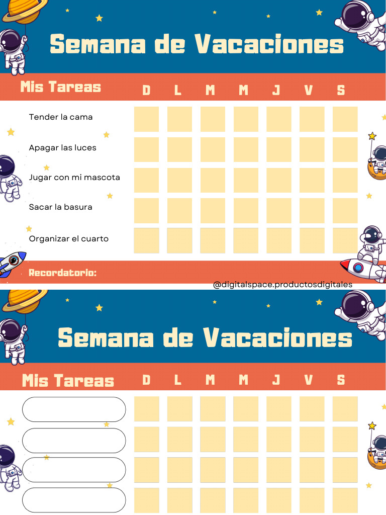 Rutina de Vacaciones Nino | PDF