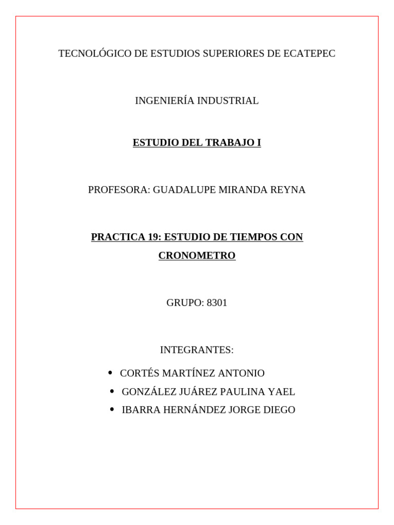 Práctica 19 Estudio De Tiempos Con Cronómetro Pdf Intervalo De