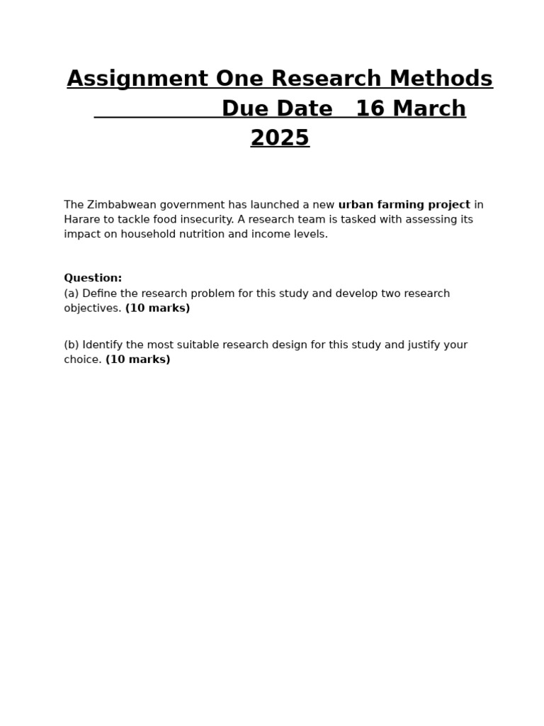 Assignment One Research MethodsDue Date 16 March 2025 | PDF