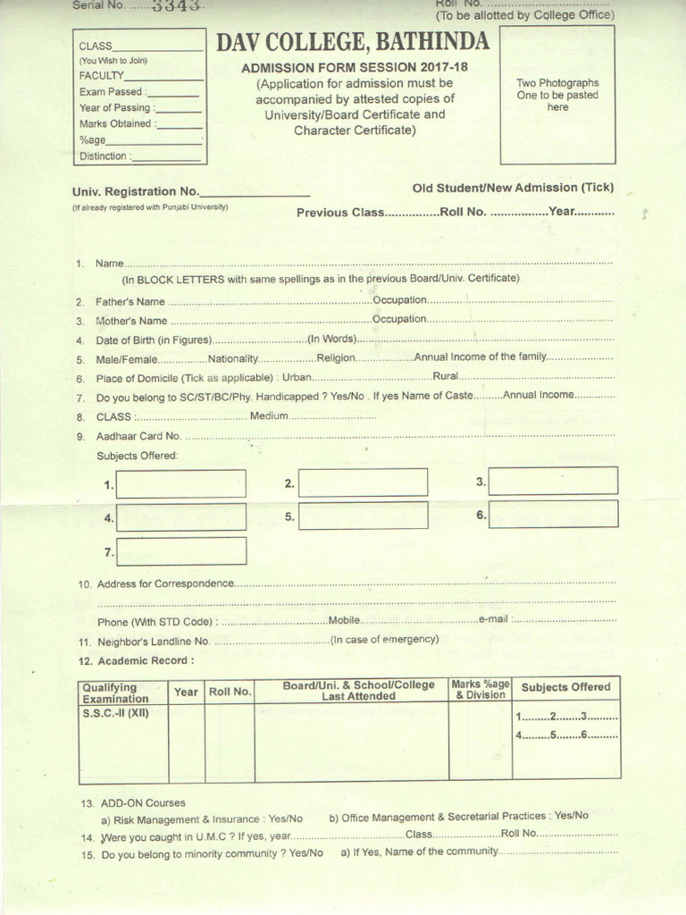 Admission Form | PDF