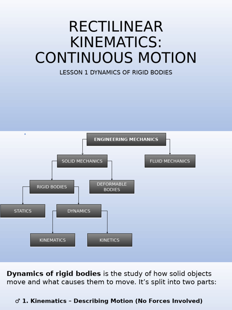 Bes026 Lesson1 Rectilinear Kinematics Continuous | PDF | Acceleration | Velocity