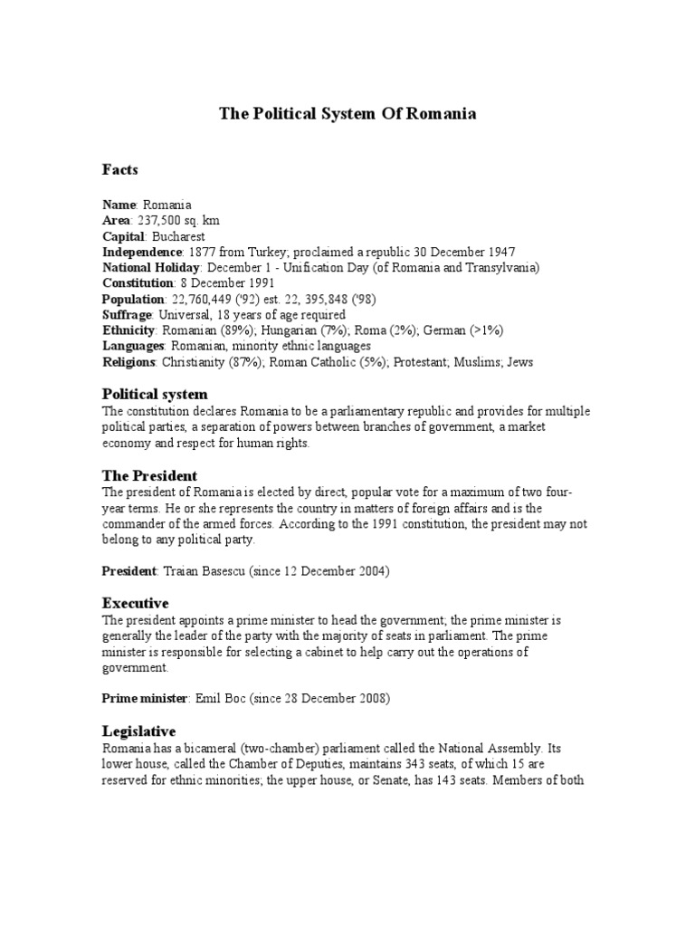 Romania's Parliamentary Republic Structure | PDF | Government ...
