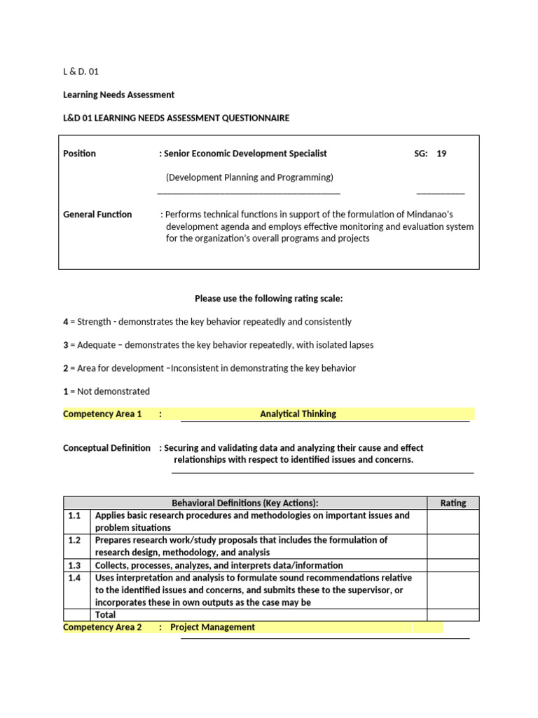 Learning Needs Assessment for L&D | PDF | Evaluation | Monitoring And ...