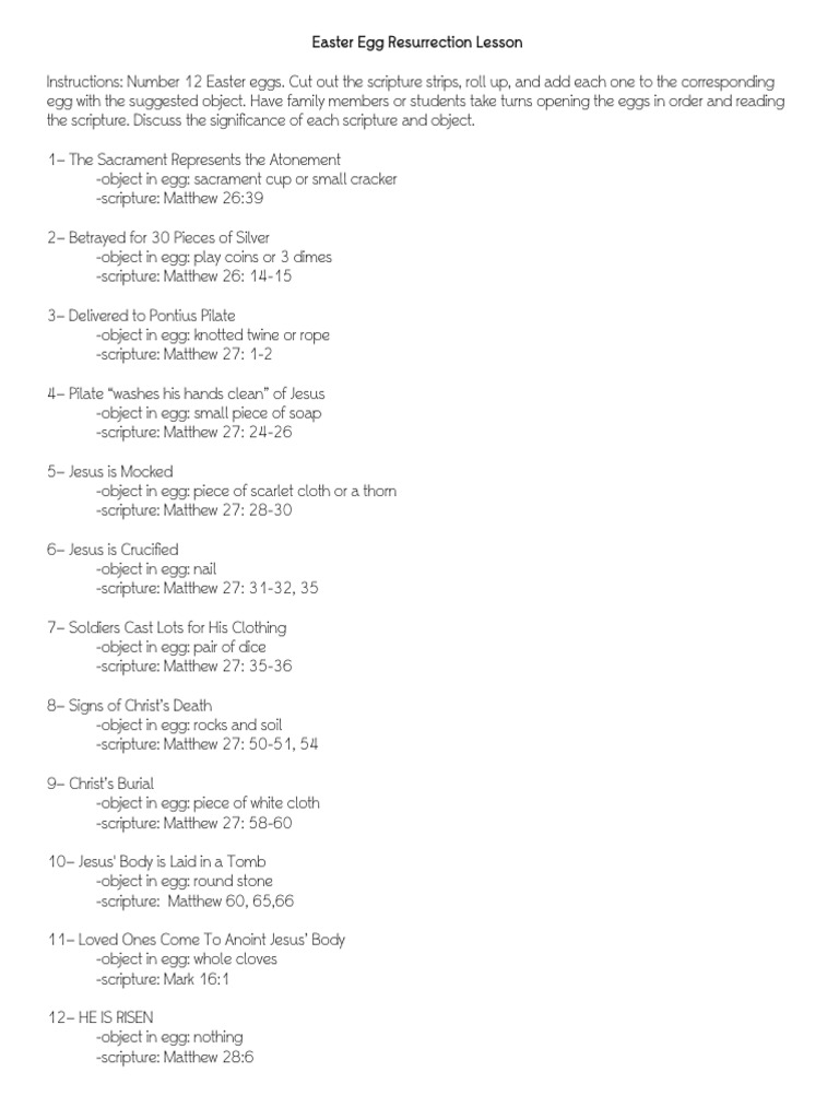 Resurrection Eggs Lesson Plan | PDF | Jesus | Gospel Of Matthew