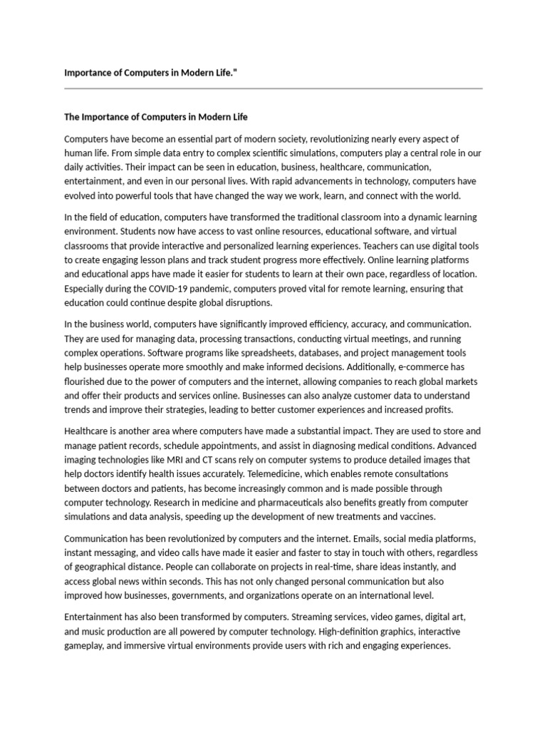 Iiiimportance of Computers in Modern Life | PDF | Simulation | Internet