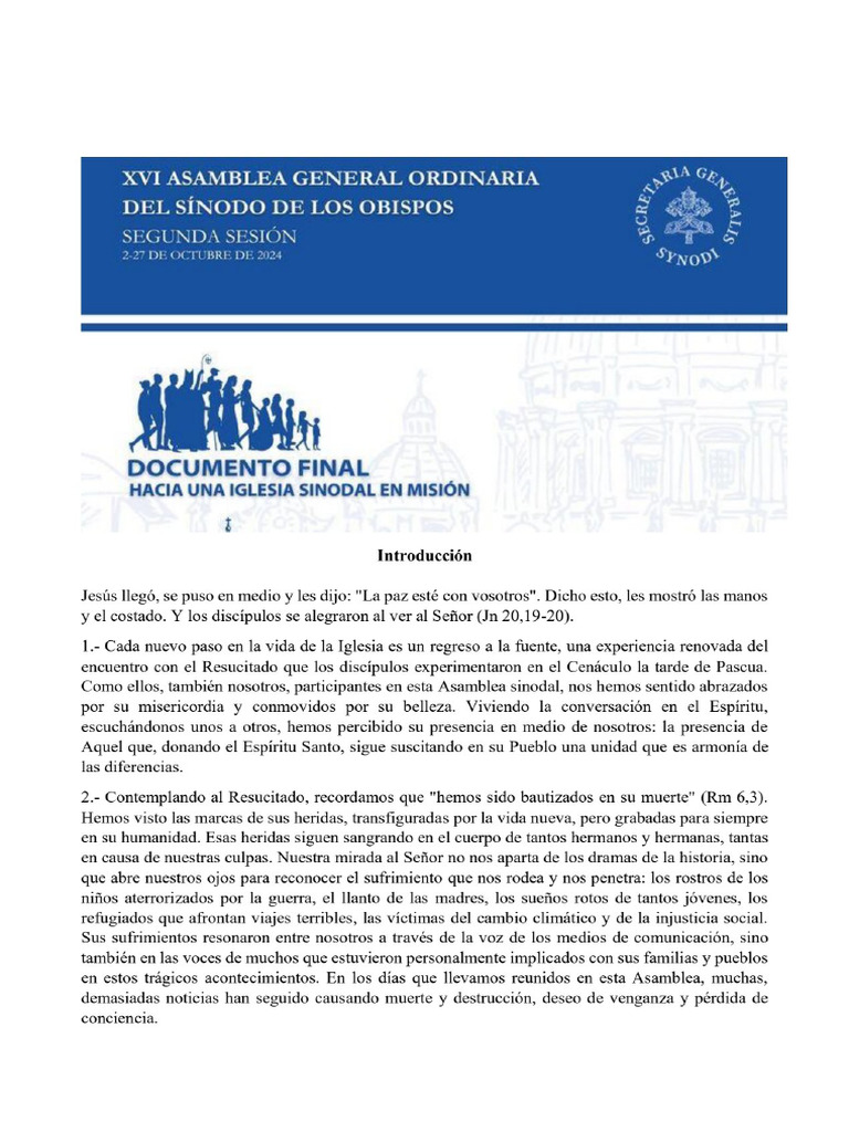 Sinodo 2024 Documento Final | PDF