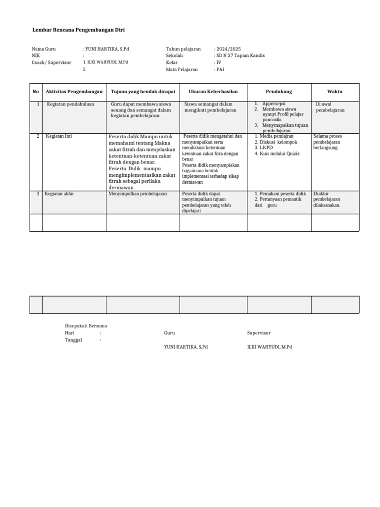 4 - Lembar Rencana Pengembangan Diri | PDF