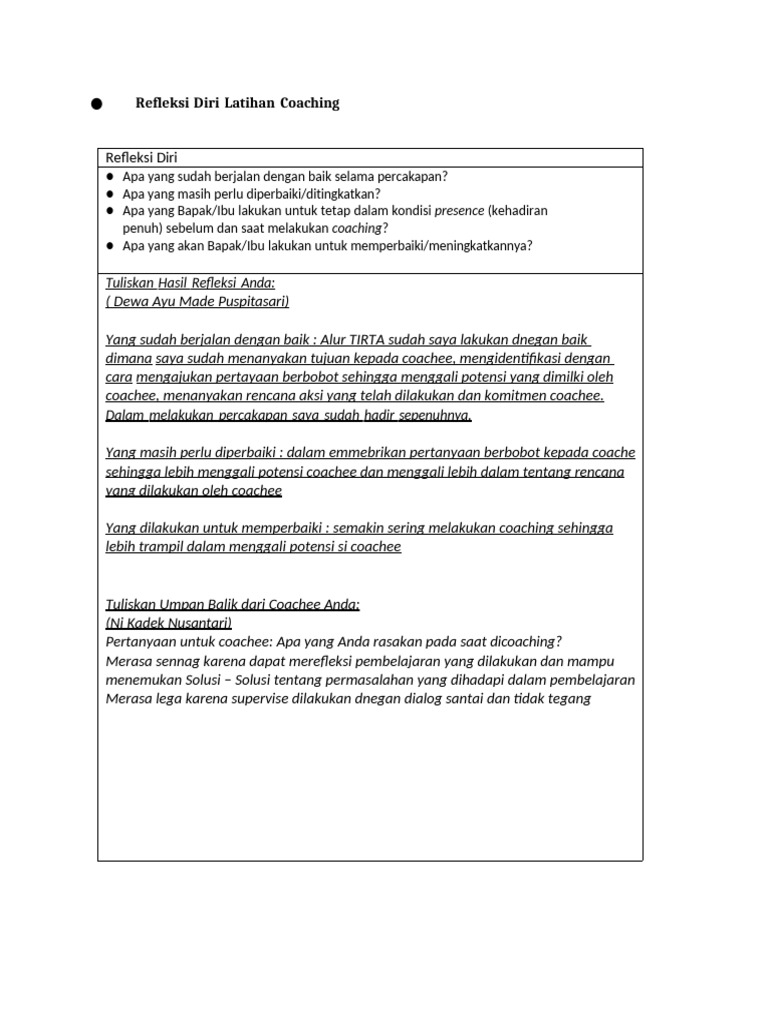 5 - Lembar Refleksi Diri Latihan Coaching | PDF