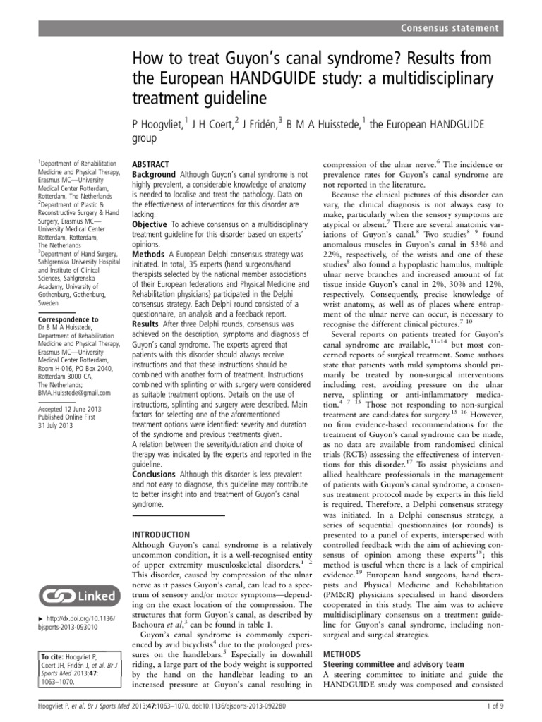 Hoogvliet2013. How To Treat Guyon's Canal Syndrome Results From The ...