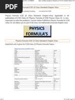 Physics Formulas For Class 10 - Physics Formulas List | PDF