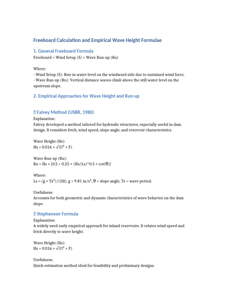 Freeboard Calculation for Dam Design | PDF
