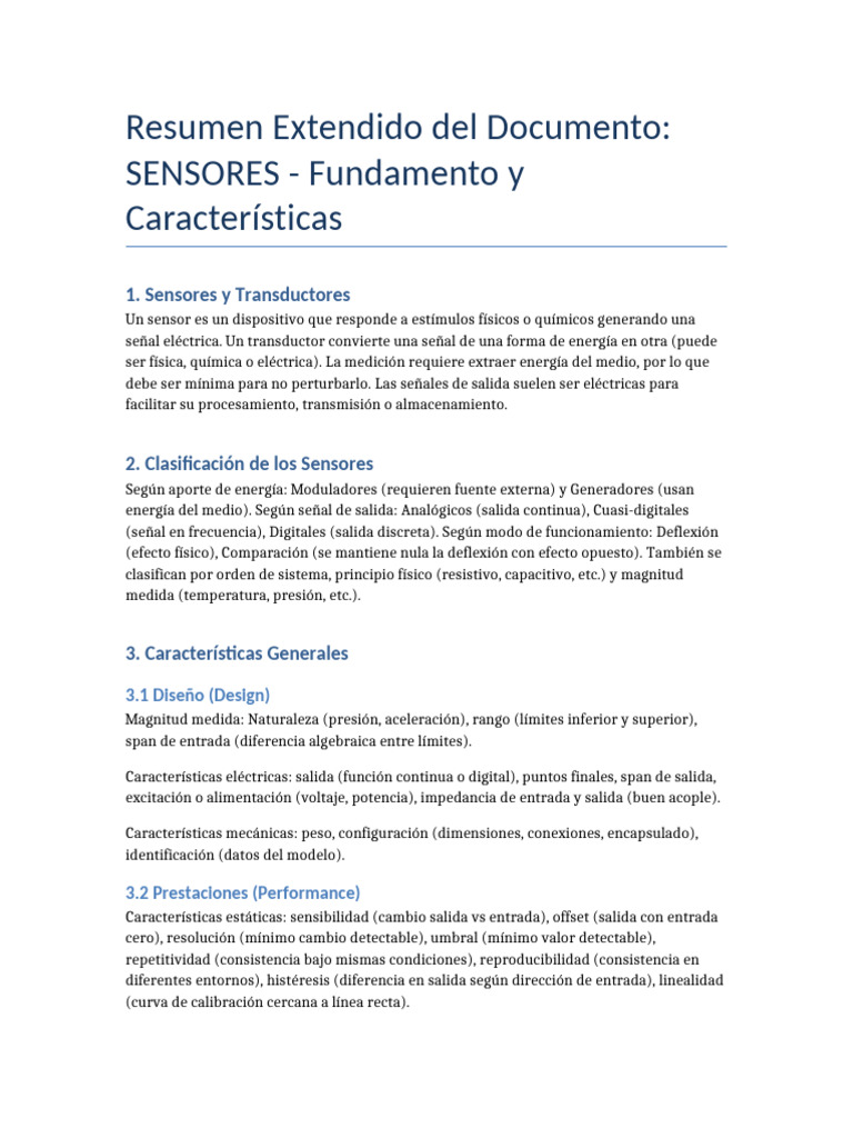 Resumen Extendido Sensores | PDF | Sensor | Ingenieria Eléctrica