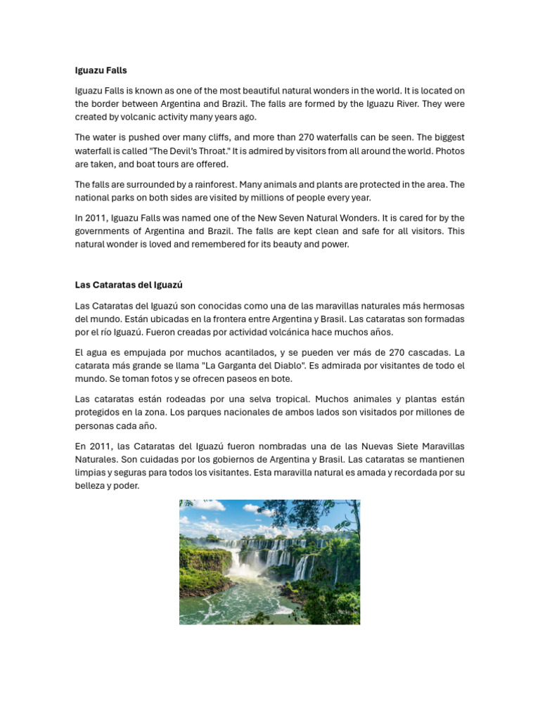 Maravilla Natural: Cataratas del Iguazú | PDF