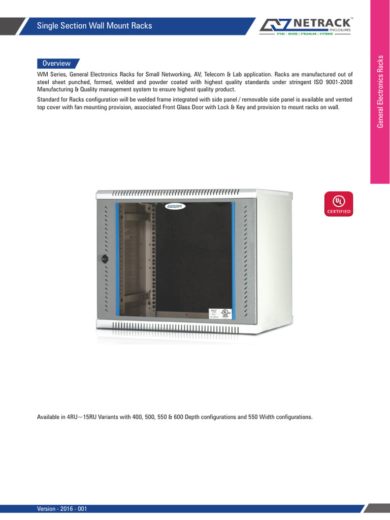 Wall Mount Racks Single Section WM Series Catalog | PDF | Manufactured ...