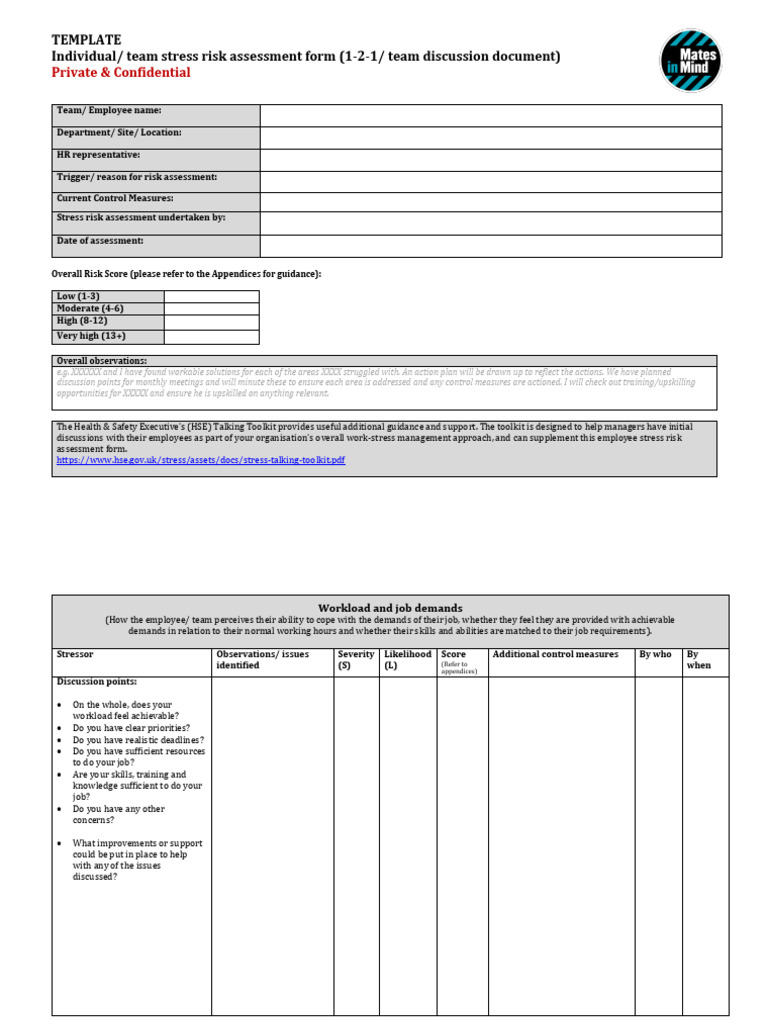 Stress Risk Assessment Template | PDF | Risk | Stress (Biology)