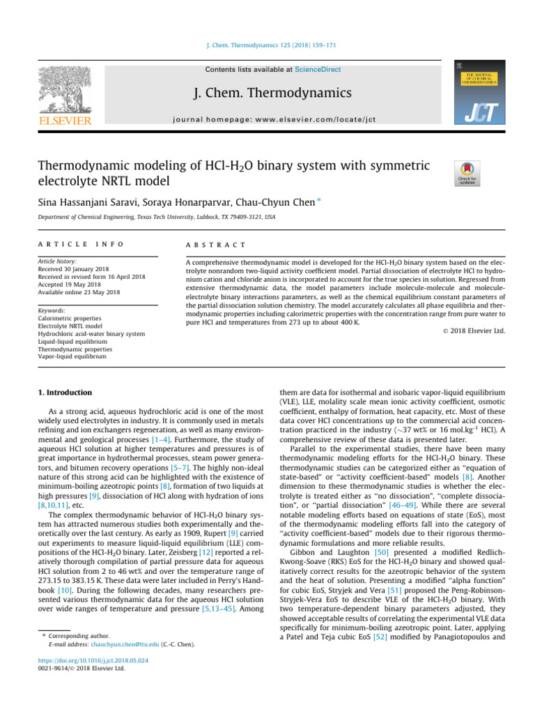 E NRTL - HCL H2o | PDF | Chemical Equilibrium | Dissociation (Chemistry)