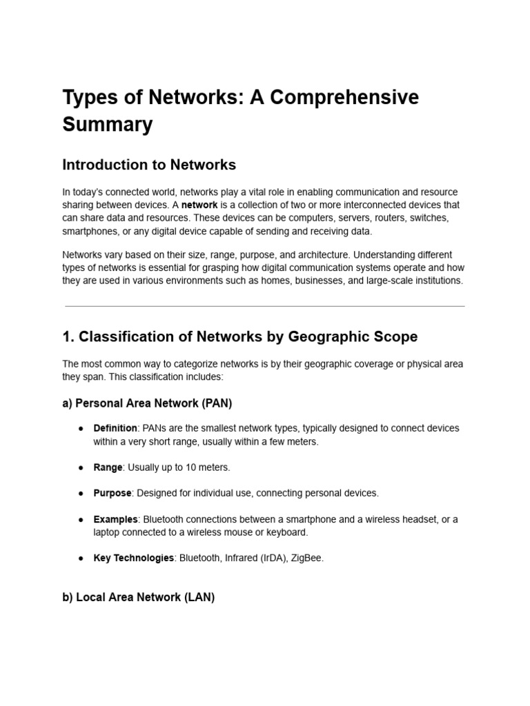Types of Networks - A Comprehensive Summary | PDF | Computer Network ...