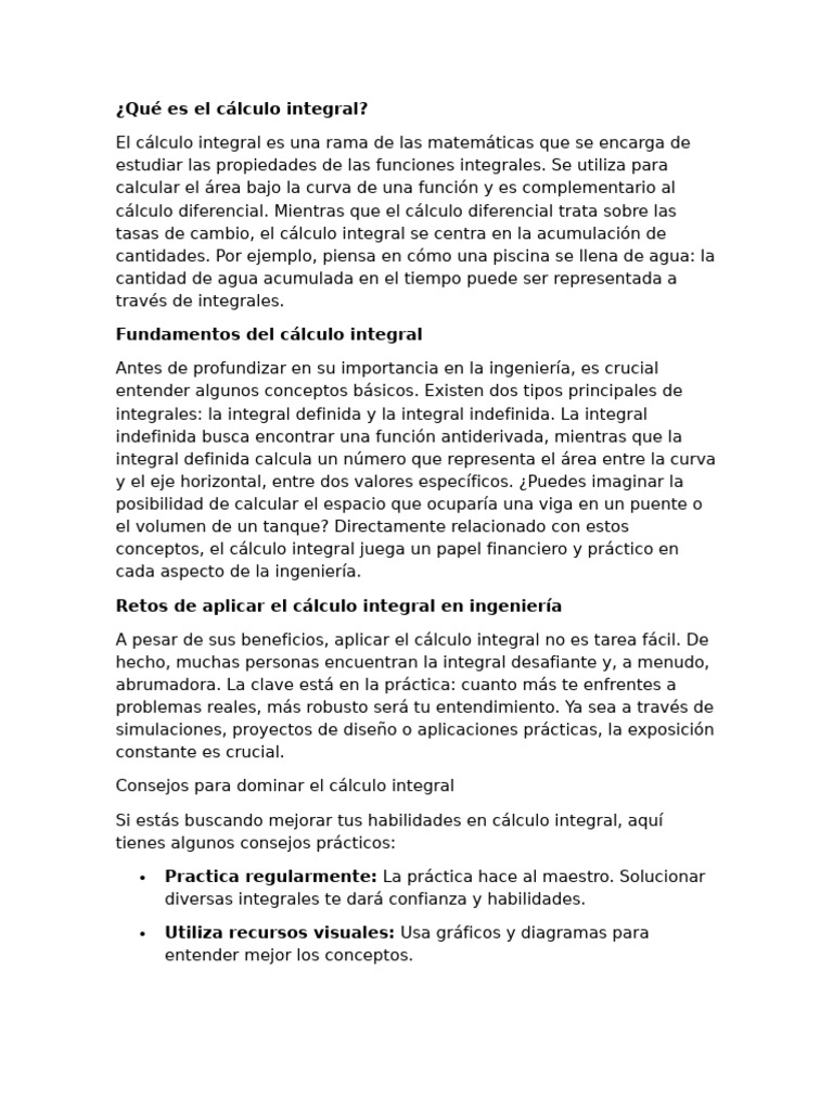 Fundamentos del Cálculo Integral en Ingeniería | PDF