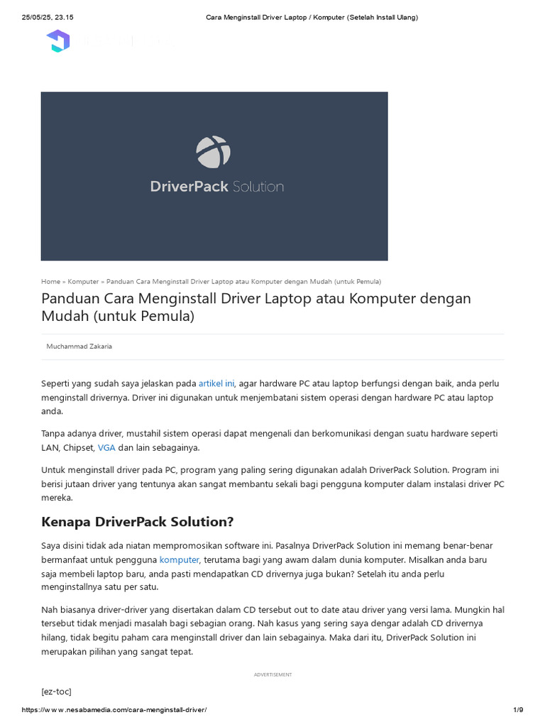 10 Cara Menginstall Driver Laptop - Komputer (Setelah Install Ulang) | PDF