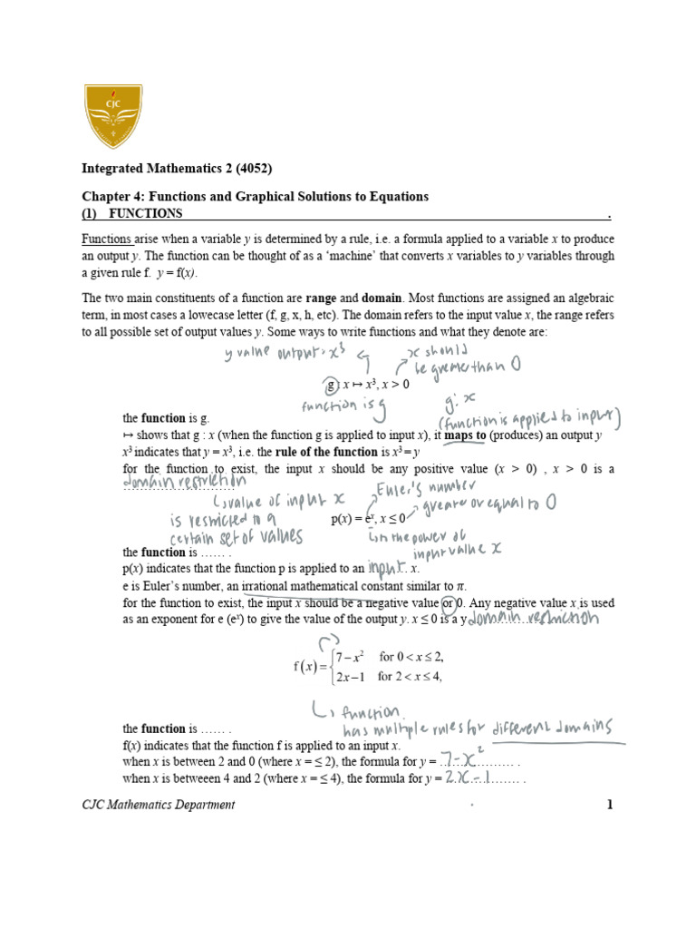 CJC Chapter 4 Functions | PDF | Function (Mathematics) | Variable (Mathematics)