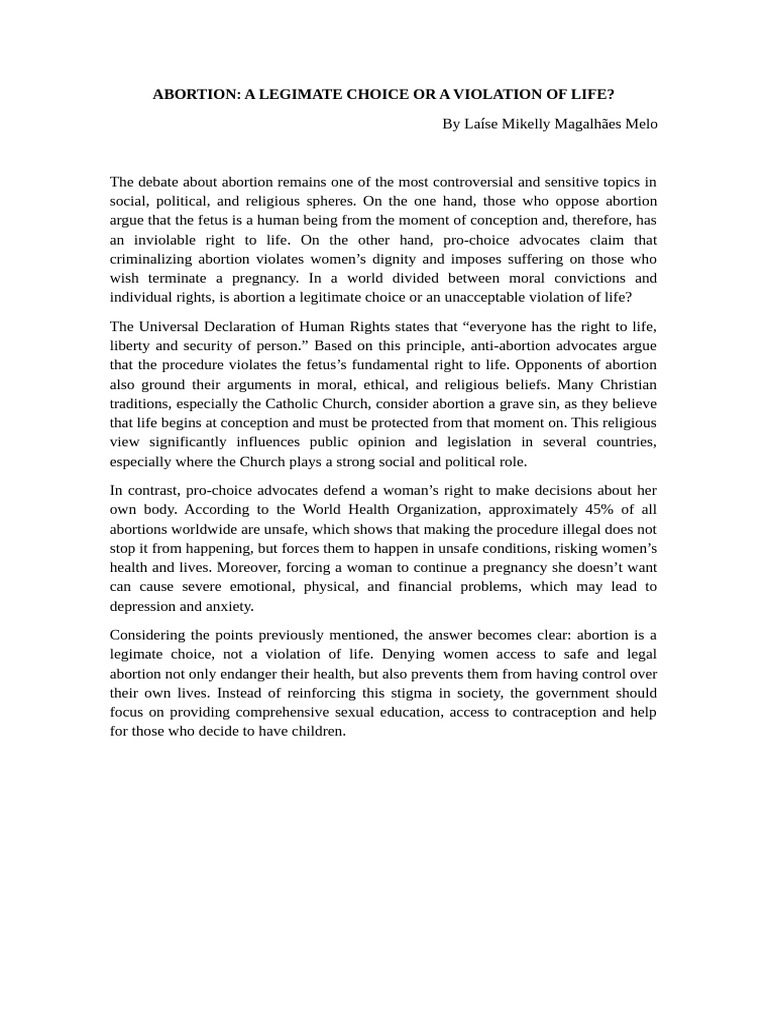Abortion, A Legimate Choice or A Violation of Life | PDF