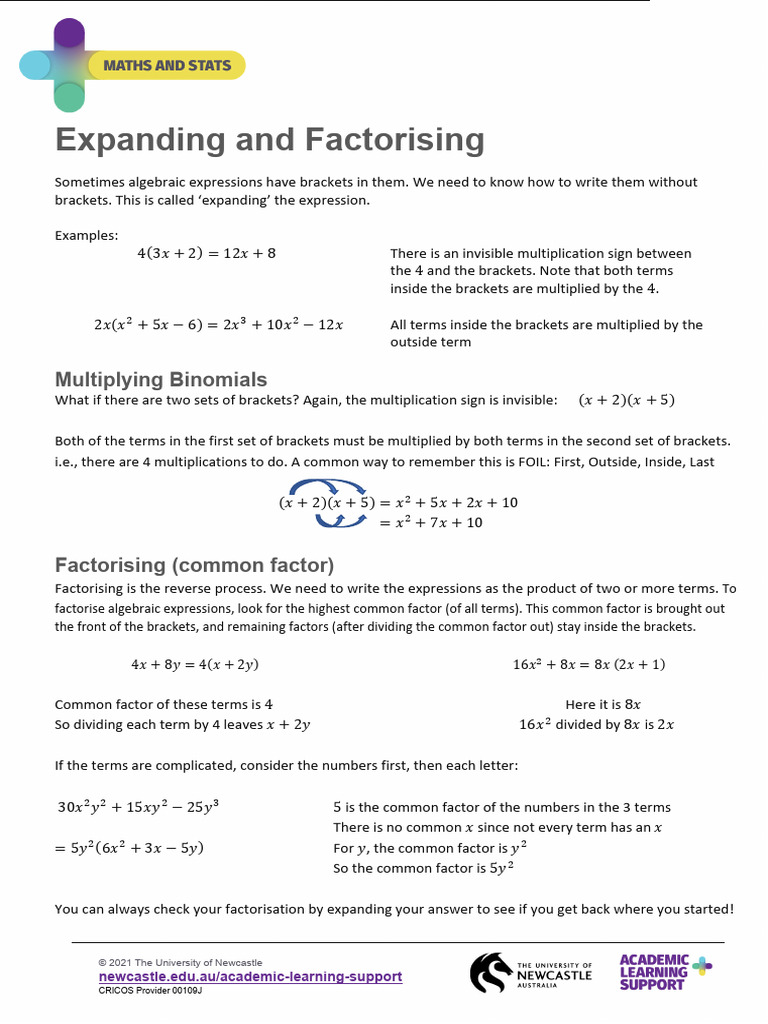 Expanding and Factorising | PDF | Factorization | Multiplication