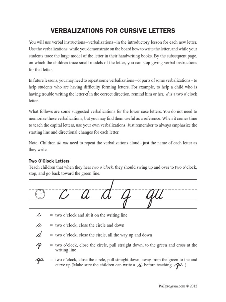 Verbalizations For Cursive Letters | PDF | Writing