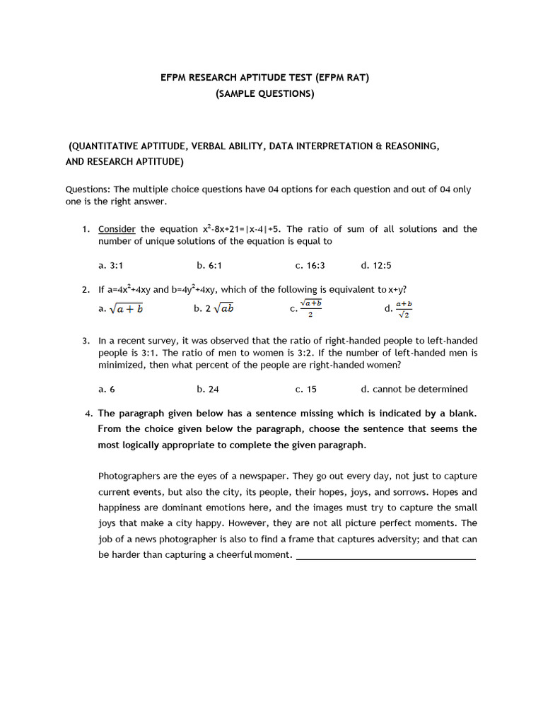 Entrance Exam EFPM Sample Ques | PDF