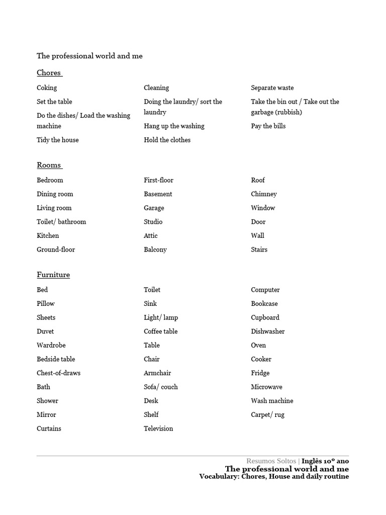 House Chores and Daily Routine Guide | PDF | Room | Interior Design