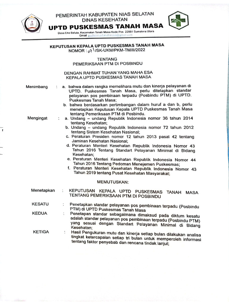 4.5.4 SK Pemeriksaan PTM Di Posbindu | PDF