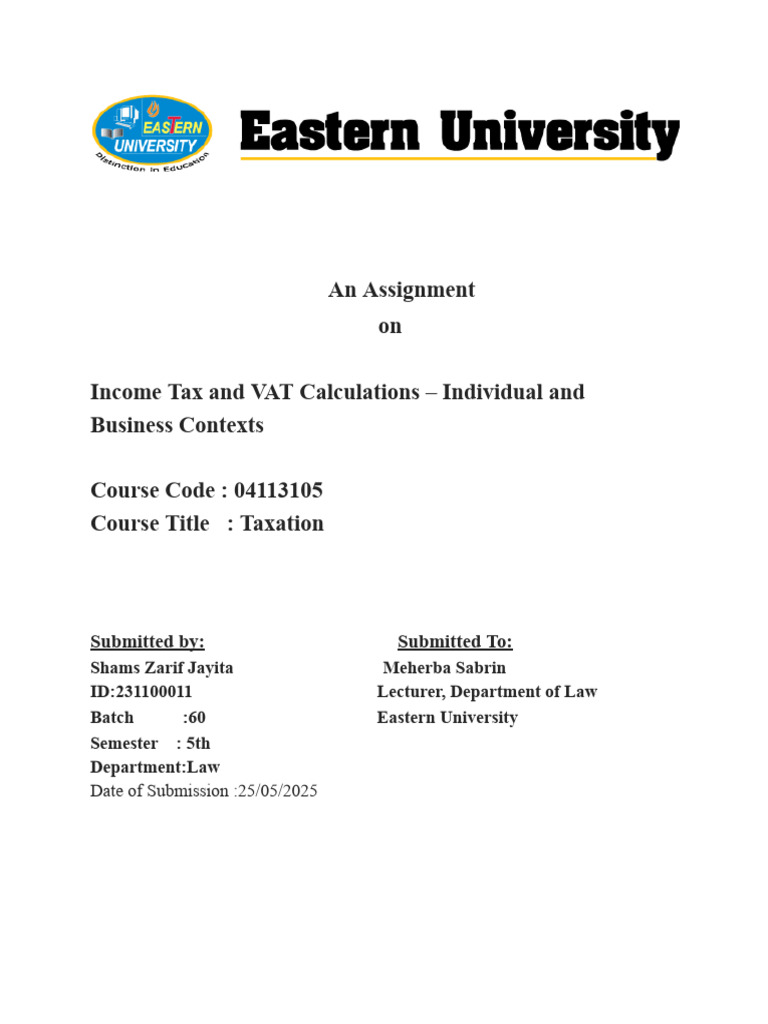 Tax Assignment Shams Zarif Jayita 231100011 | PDF | Expense | Value Added Tax