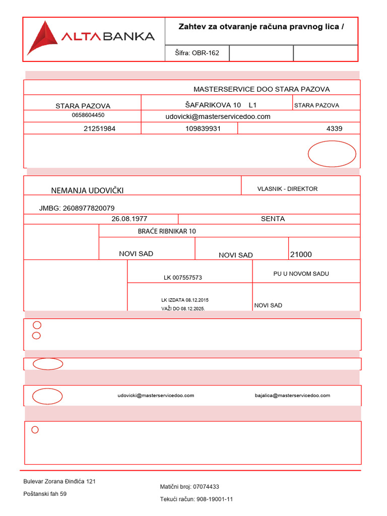 Zahtev Za Otvaranje Racuna-pravna Lica POPUNJENO | PDF