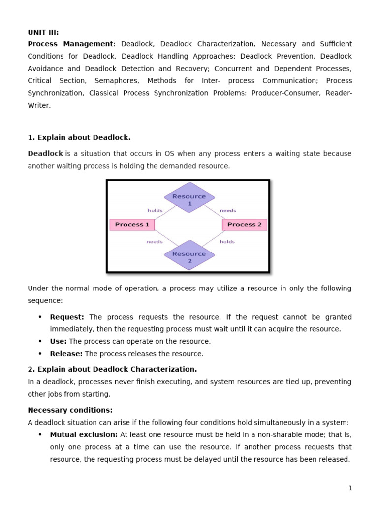 Unit-III Operating System Deadlocks Threats | PDF | Computing | Computer Science