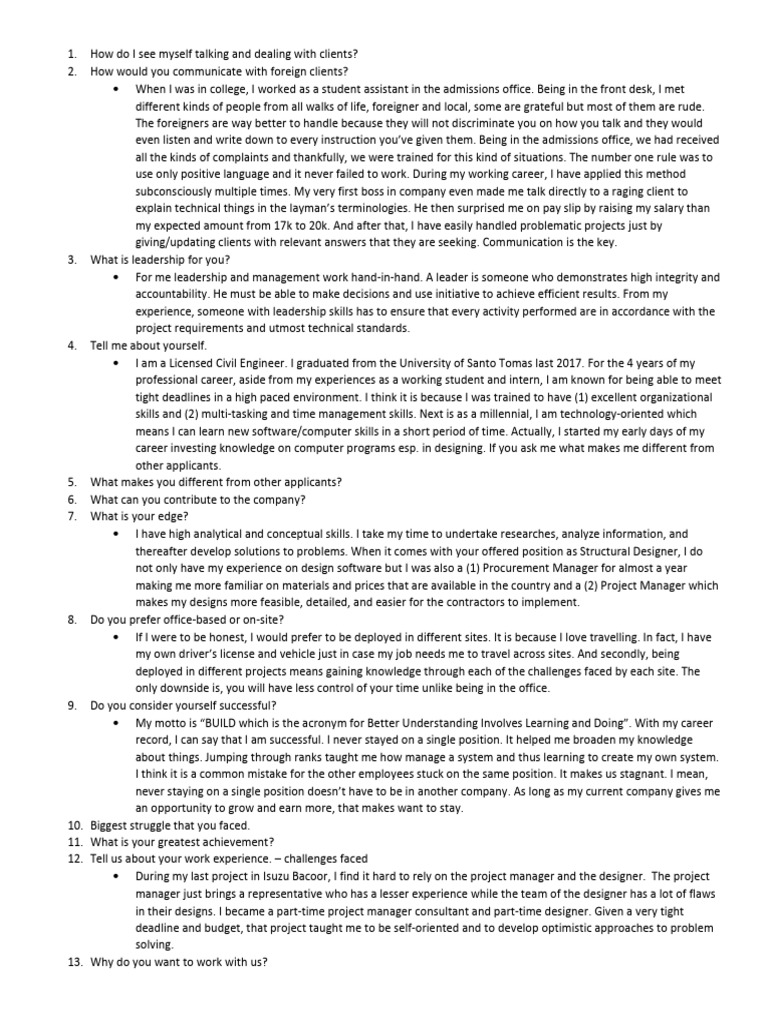 Interview Questions | PDF | Leadership | Software