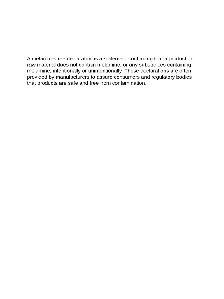 Melamine-Free Declaration Overview | PDF
