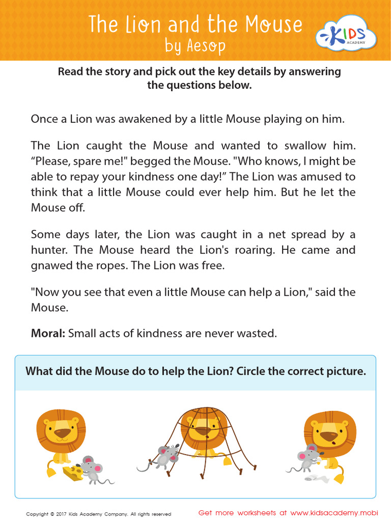 Lion and Mouse Sequencing Worksheet | PDF