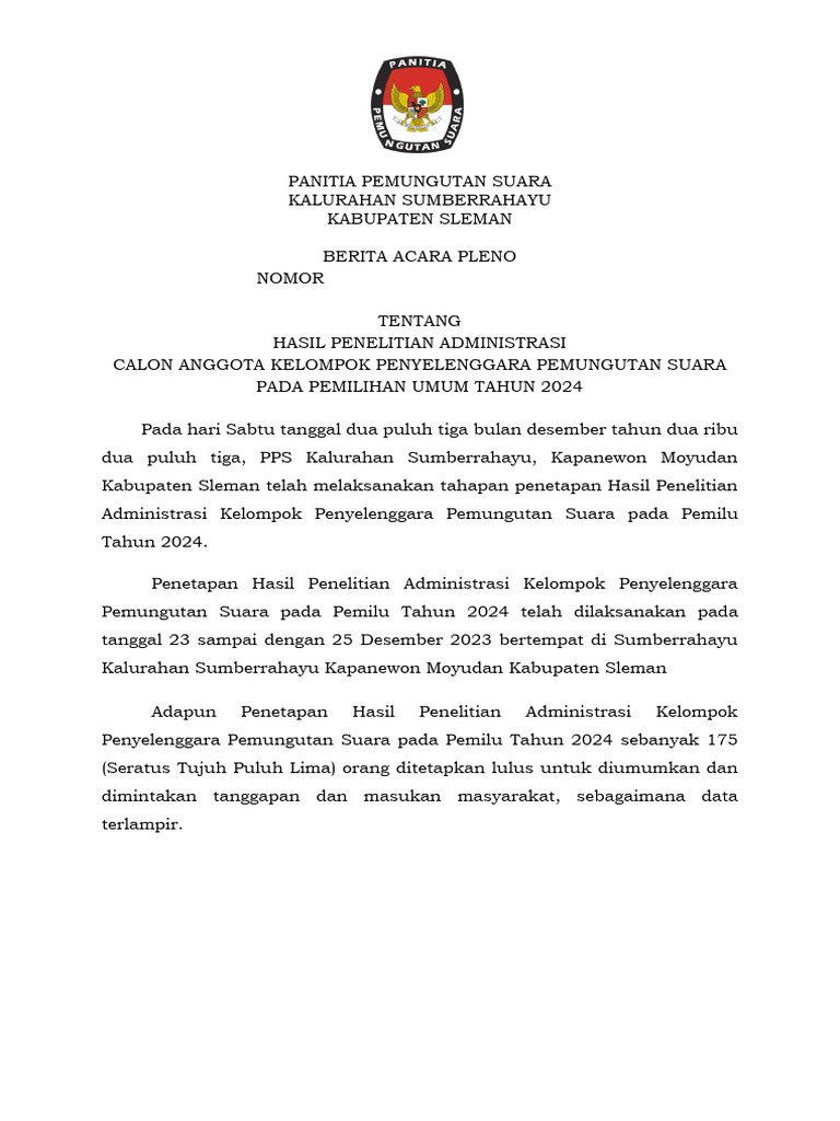 Berita Acara PPS Hasil Penelitian Administrasi | PDF