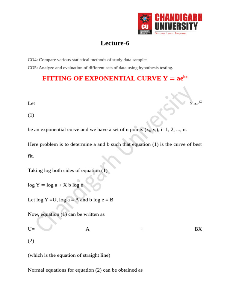 Lecture-6 (Fitting of a Exponential curve-1) | PDF | Equations | Scientific Method
