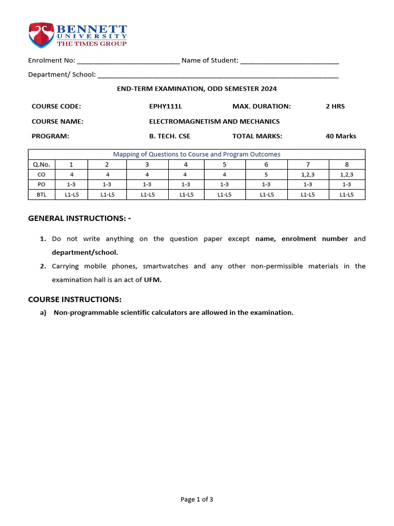 EPHY111L Question Paper End Sem | PDF | Dielectric | Capacitor