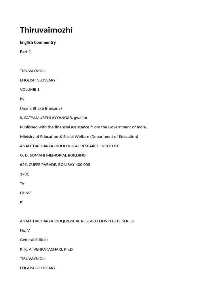 Thiruvaimozhi English Commentary Vol 1 | PDF | Vaishnavism | Indian ...