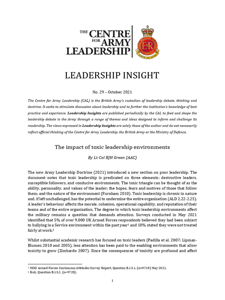 Toxic Leadership in Military Culture | PDF | Leadership | Governance