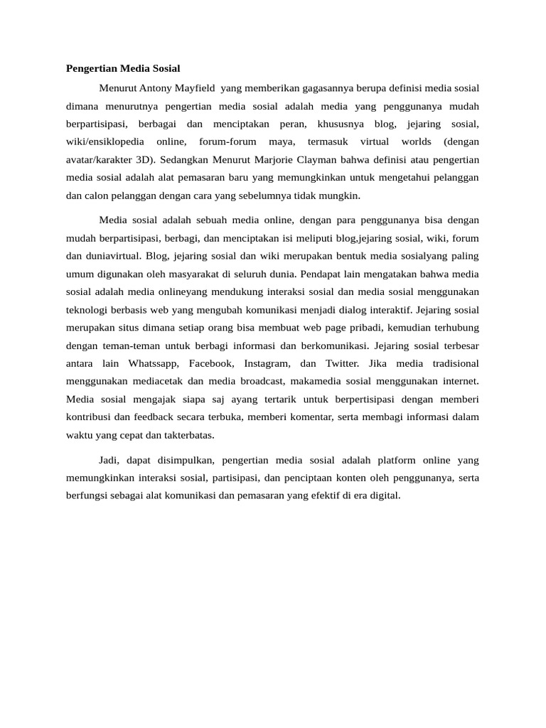 Definisi dan Pengertian Media Sosial | PDF