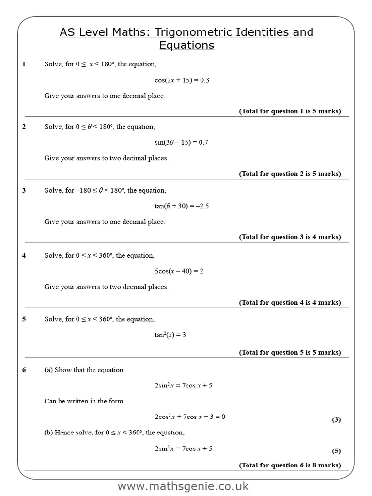 Trigonometric Identities and Equations | PDF | Equations | Mathematics