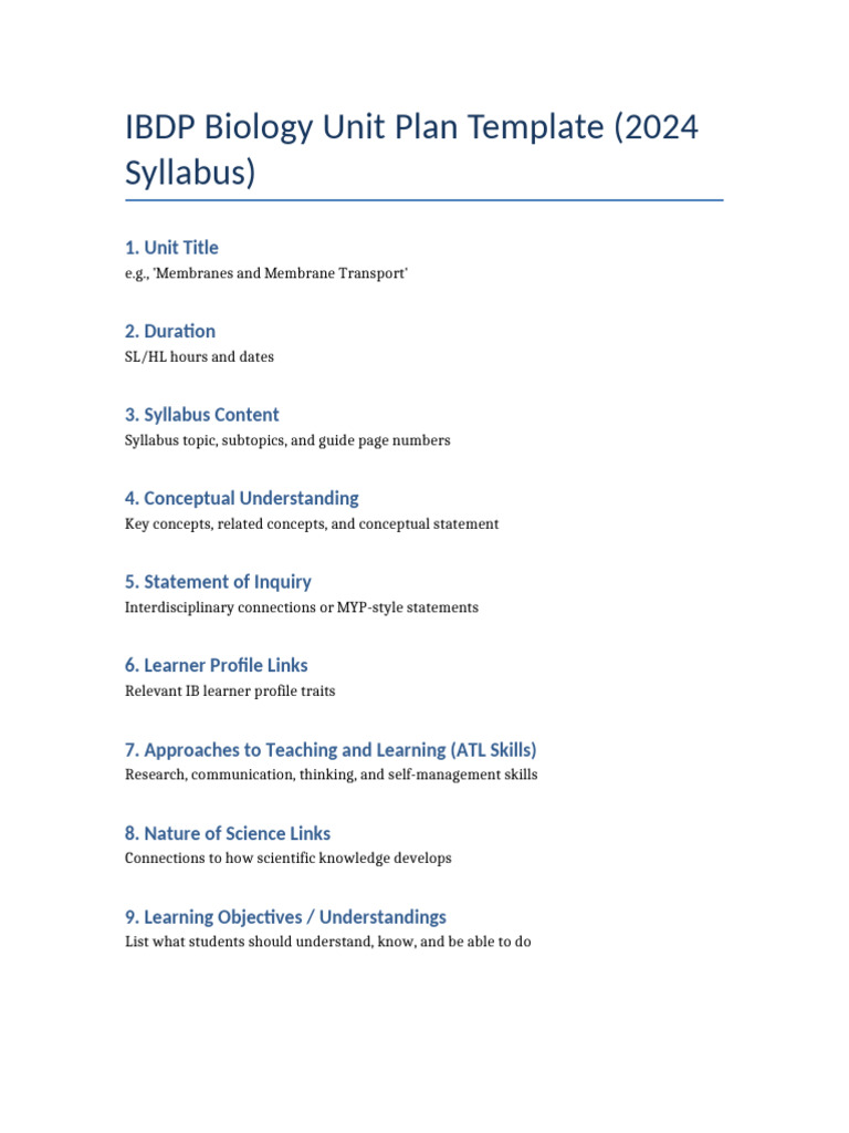 IBDP Biology Unit Plan Template 2024 | PDF