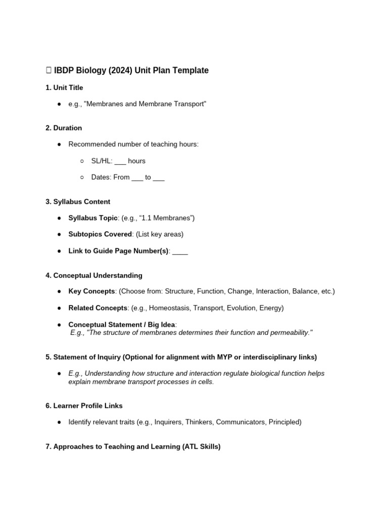 IBDP Biology Unit Plan Template | PDF | Cell Membrane | Educational ...